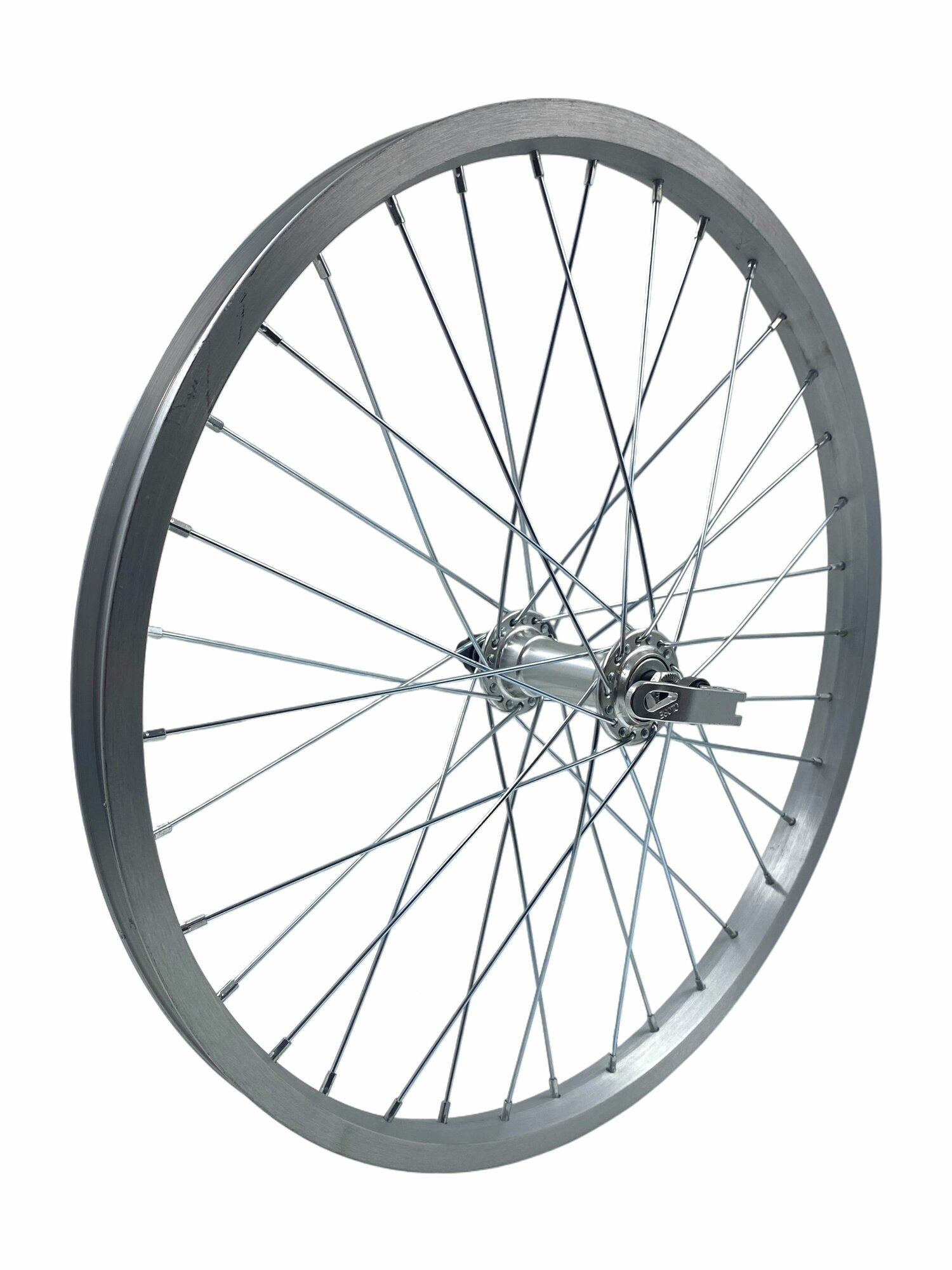 Колесо для велосипеда переднее 20" V-brake ободной тормоз, ( YKL11-20-silver-14660 ), алюминиевый одинарный обод серебр, под эксцентрик, TRIX