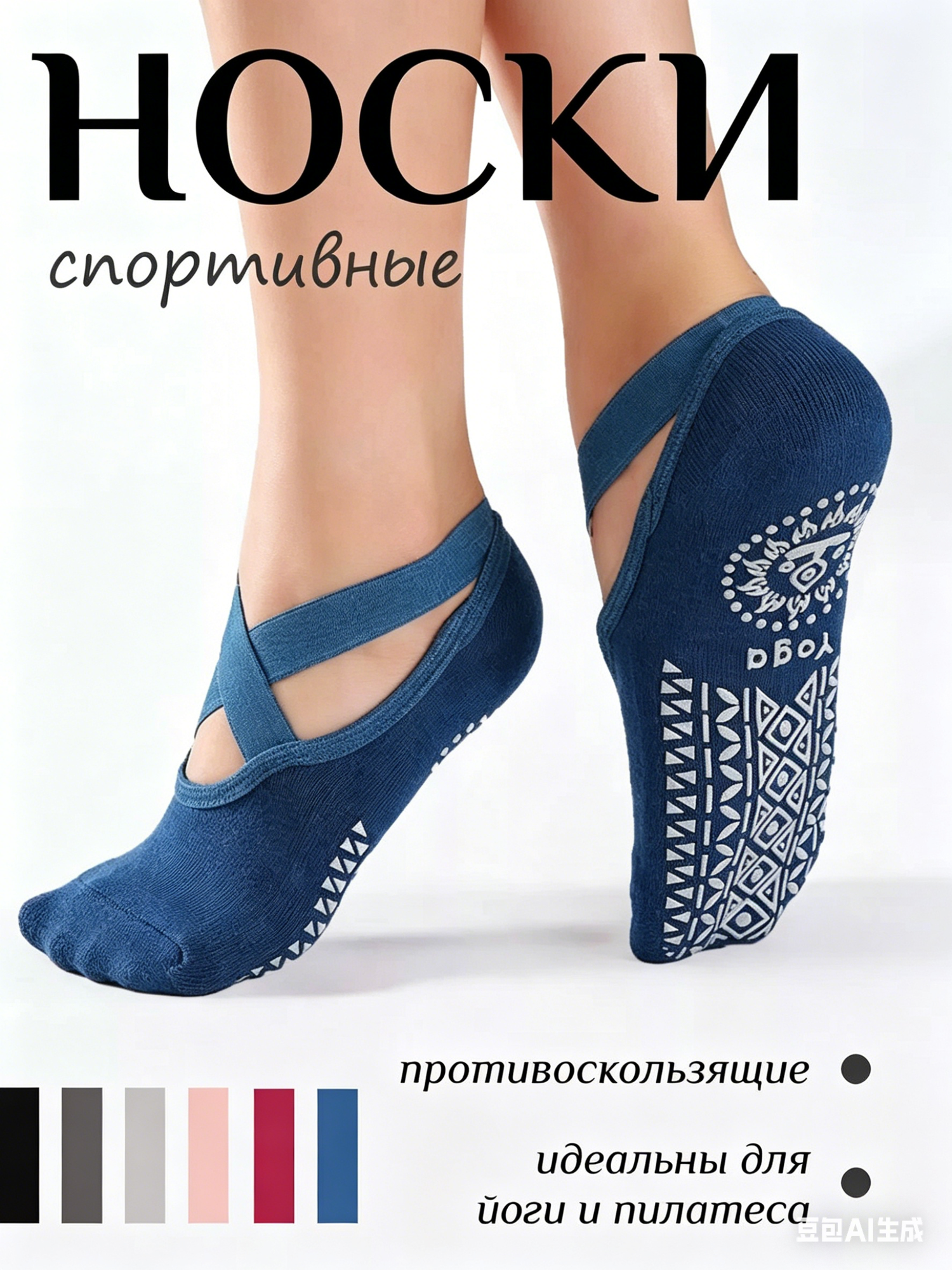 Носки для йоги homlove, противоскользящие, 36-40 размер, синие