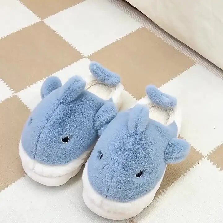 Хлопковые тапочки с забавными животными и акулами, женские домашние тапочки на толстой подошве, теплые нескользящие милые плюшевые тапочки для пар