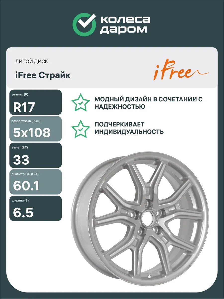 Диски литые Страйк R17х6.5 5x108 ET33 DIA60.1