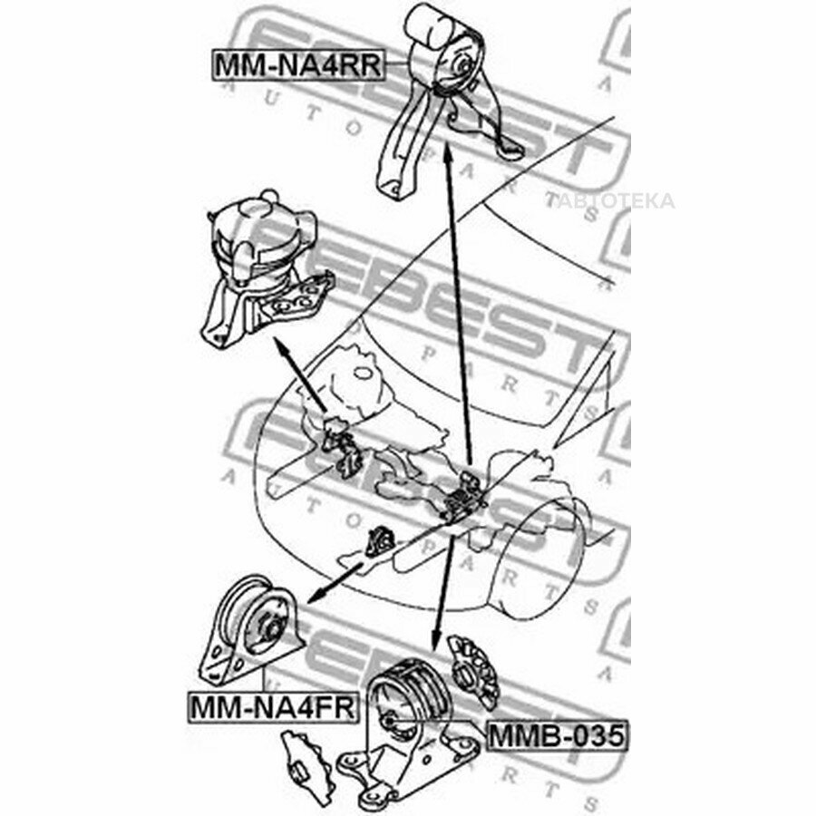 Сайлентблок опоры двигателя MITSUBISHI LANCER -09 пер. FEBEST MMB035