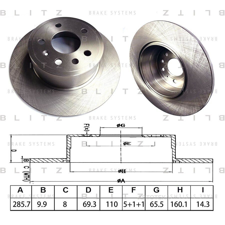 Диск тормозной задний BLITZ BS0659 OPEL Vectra B 95->, SAAB 9-3 98->/SAAB 9-5 97->