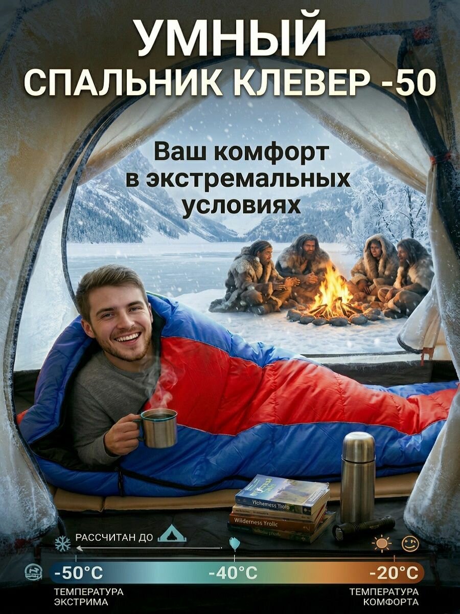 Спальный мешок зимний туристический -50/-40/-20, легкий, компактный, широкий