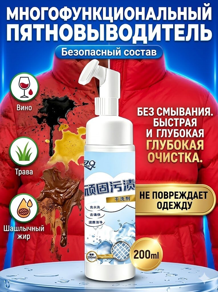 Очиститель для пуховиков и курток - спрей от пятен и грязи 200 мл | Быстрая очистка за 2 минуты
