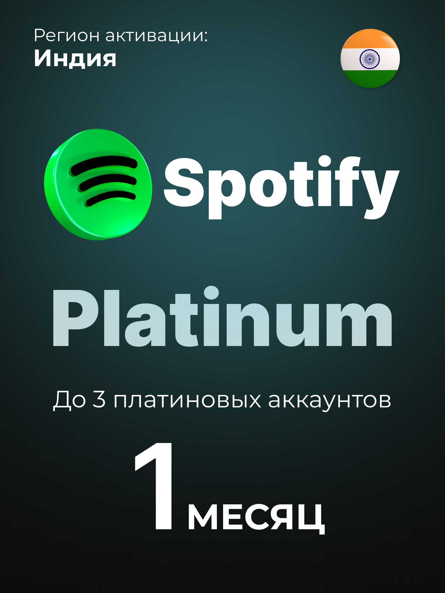 Подписка Spotify Platinum на 1 месяц / До 3 платиновых аккаунтов / Регион активации: Индия