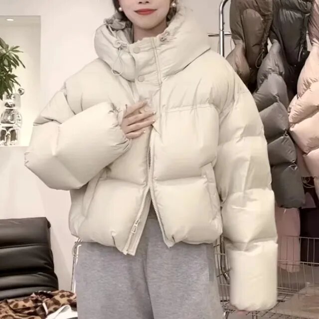 MOOCIE 2025 Новая модная осенне-зимняя теплая повседневная короткая плотная верхняя одежда женское пальто женская белая куртка на утином пуху с капюшоном
