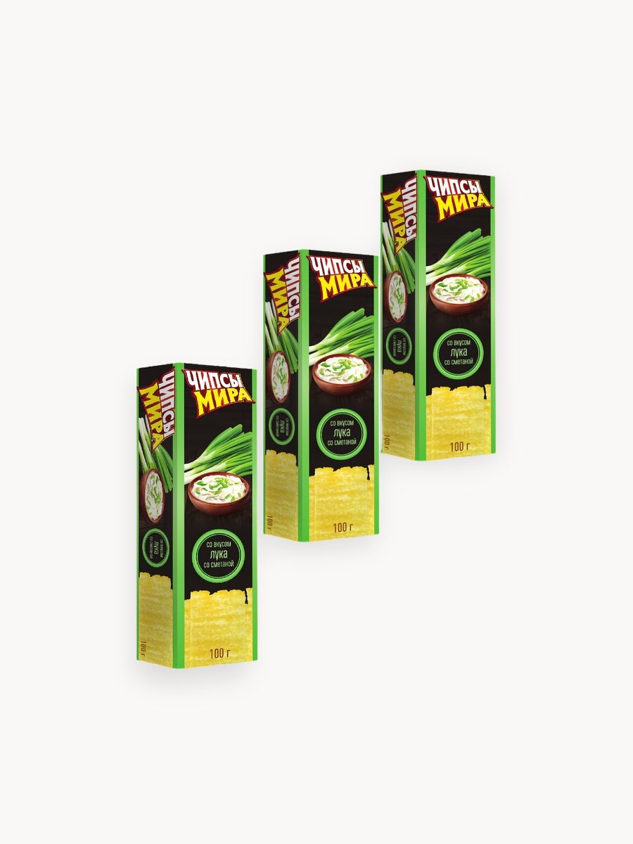 Чипсы картофельные натуральные со вкусом лука со сметаной мира, 100 гр, 3 шт.