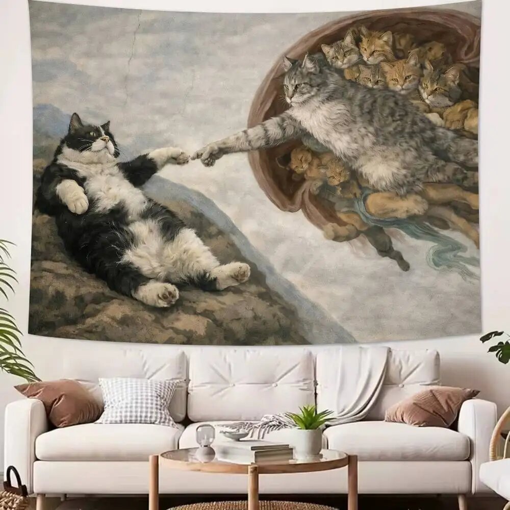 Гобелен с котом, полиэстер/хлопок Серый, 100x150cm, z3