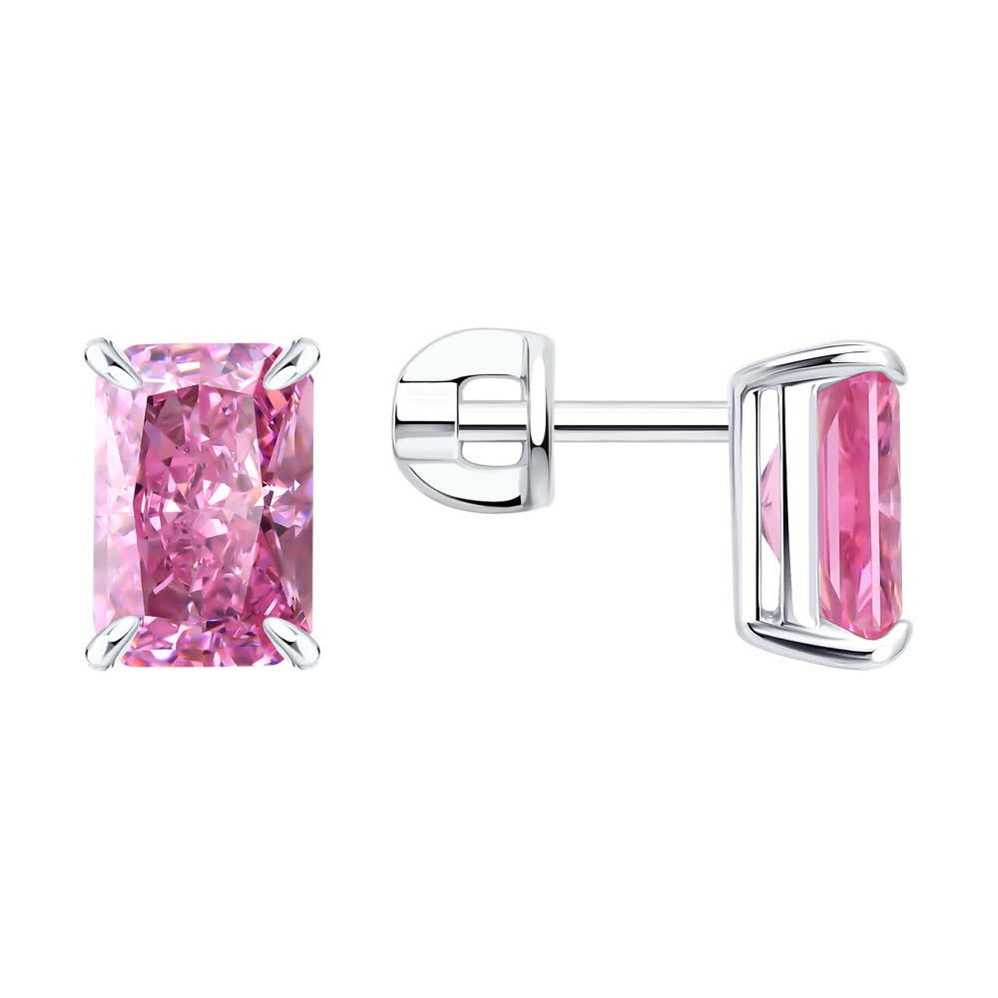 Серьги пусеты, серебро, 925 проба, родирование, фианит