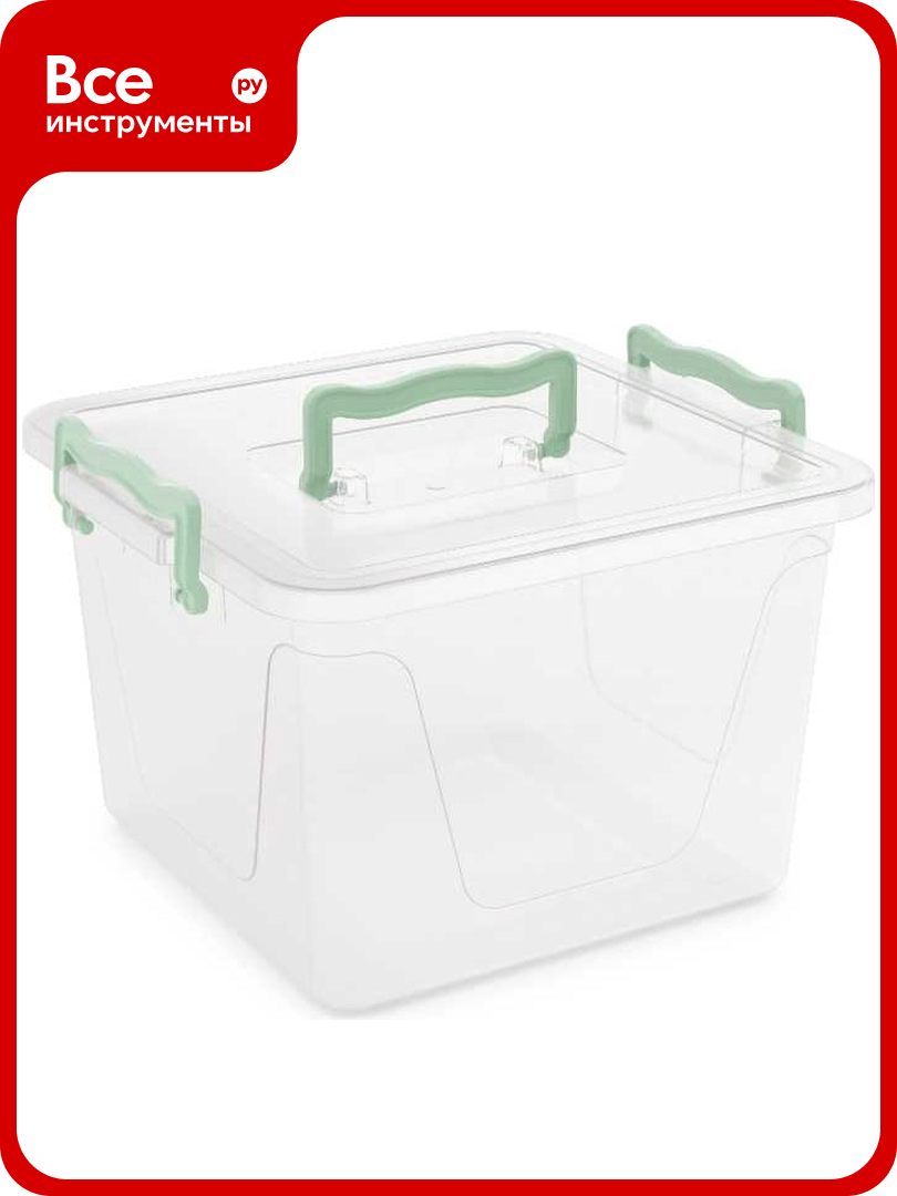 Квадратный контейнер ЗПИ Альтернатива 8,5 л, с ручками, прозрачный М1032, для хранения вещей