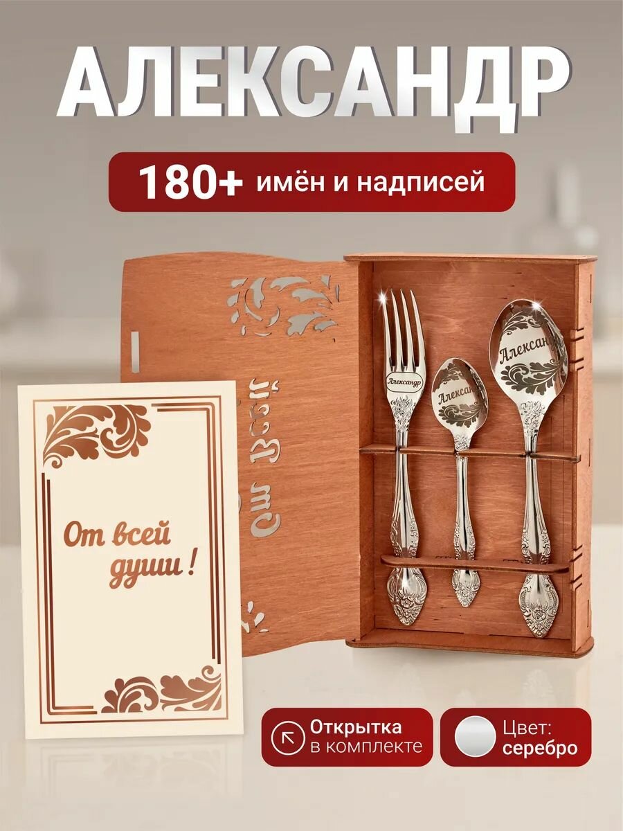 Подарочный набор приборов Александр, подарок папе, парню, мужу, сыну, мужчине на день рождения
