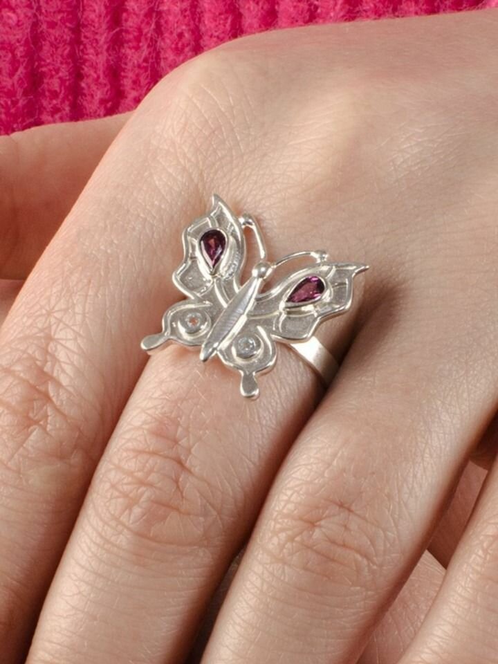 Кольцо тонкое, серебро, 925 проба, родирование, топаз, аметист