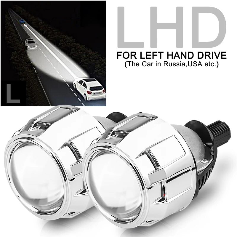 Двухсветодиодные линзы H4 H7 Фара проектора Линзы для H4 H7 9005 9006 Автомобильные фары дальнего ближнего света 2,5-дюймовые комплекты светодиодных фар 12 В PTF 2x LHD Silver Mask