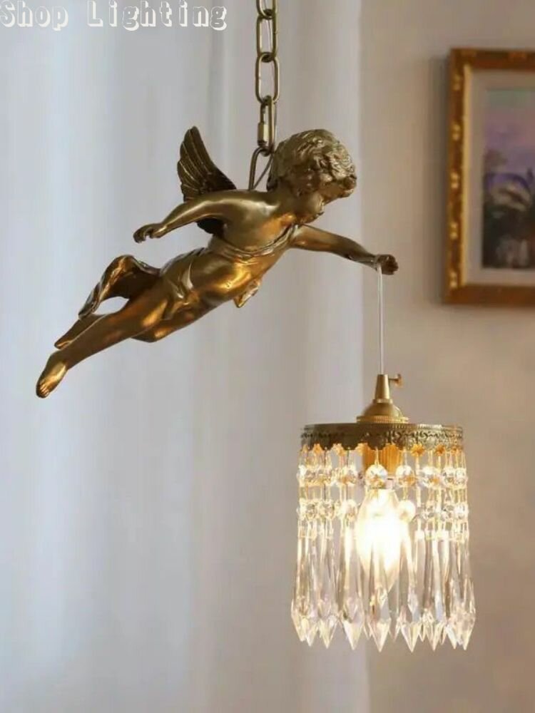 Настенный светильник, хрусталь, латунный ангел