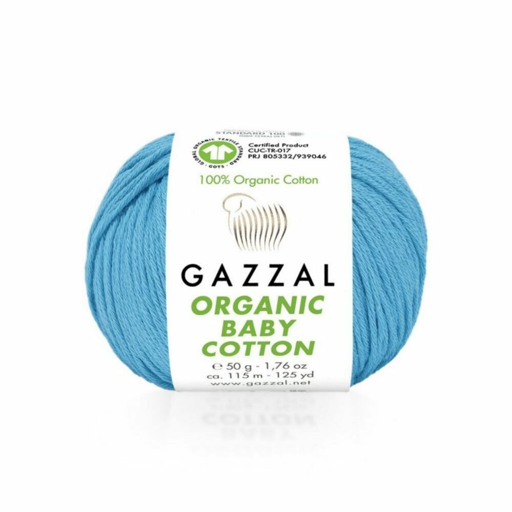 Пряжа для вязания Gazzal Organic baby cotton 424 бирюза 50 гр/115 м 100% органический хлопок