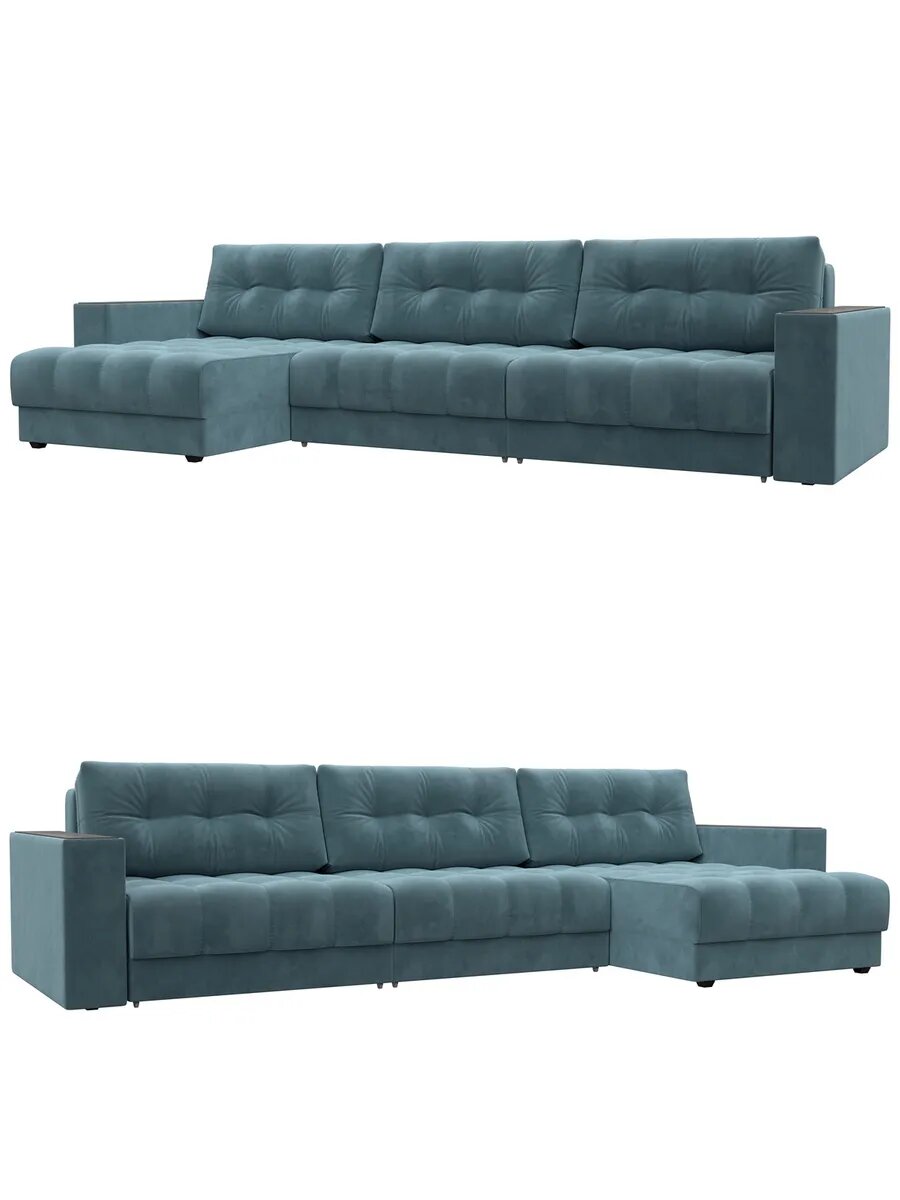 Большой угловой диван Лазурит 331x91x159 см, с универсальным углом, спальное место 143х288 см, ящик для белья, велюр