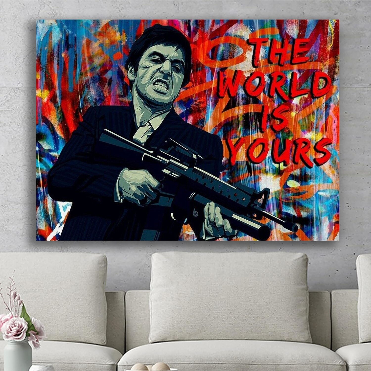 Картина на холсте - "Тони Монтана, лицо со шрамом, гангстеры, мафия", 40х60 см.