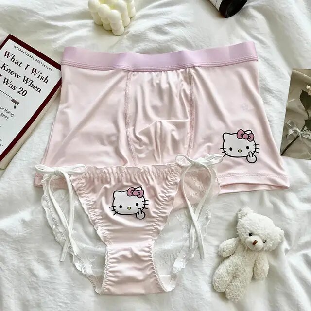 Синие шелковые трусы Hello Kitty Ice Silk с регулируемой талией, симпатичные женские трусы-боксеры для мужчин, гладкие, дышащие, новые