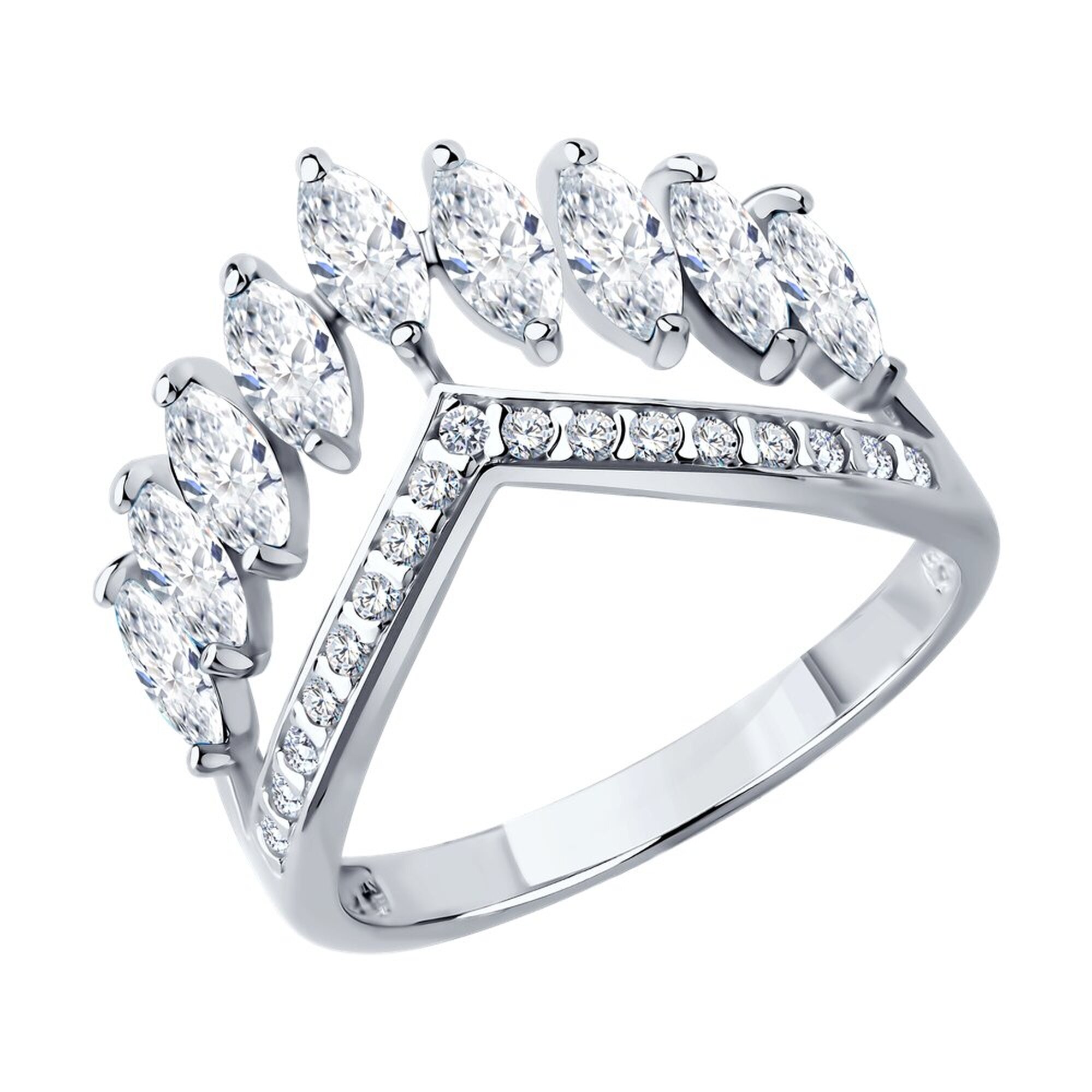 Кольцо, серебро, 925 проба, родирование, фианит