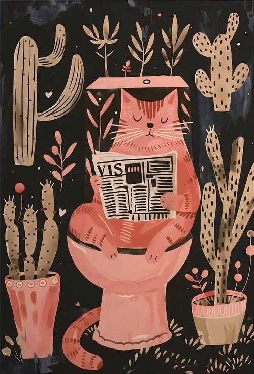 Funny Black Cat Dog Frog Animals On The Toilet Reading Poster Bath Prints Canvas Painting Wall Art Pictures for Toilet WC Decor