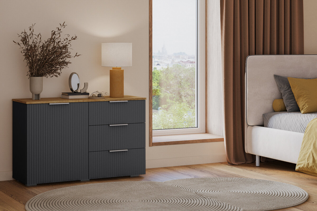 Комод Салерно 3 (МДФ) SF-019 Графит Серый графит 0162 РЕ NEW 98x46x64 см, GOODFORM