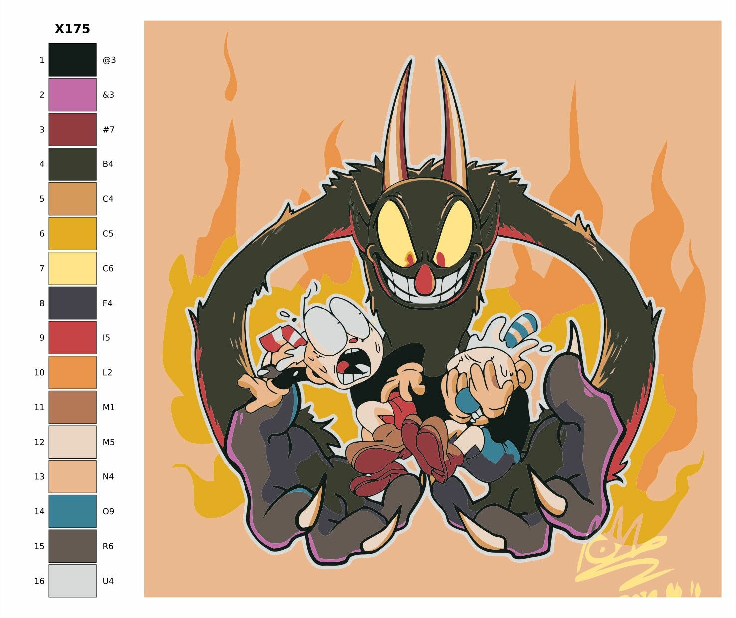 Картина по номерам X-175 "Шоу Чашека. Дьявол, Капхед и Магмен" 40х40