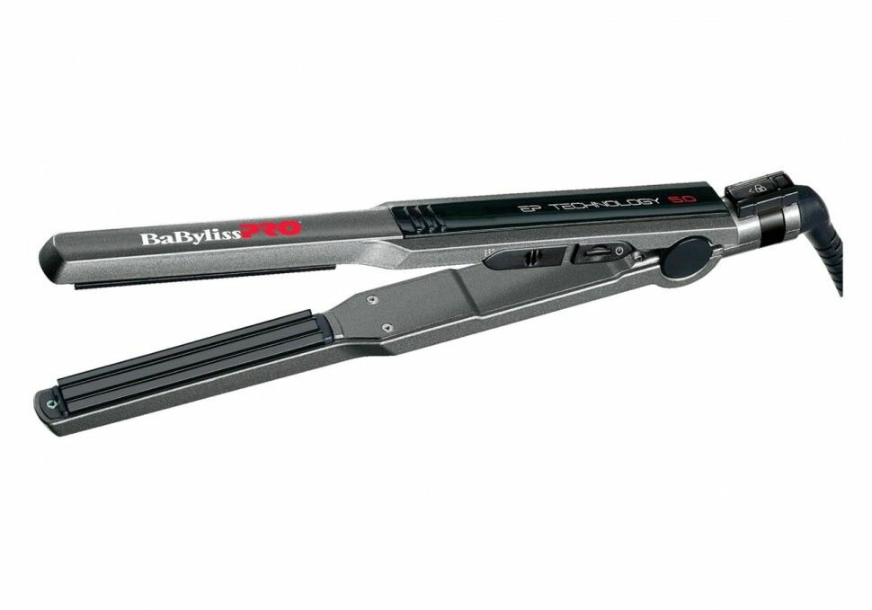 Гофре щипцы для волос профессиональные BaByliss PRO, 15х90 мм, с терморегулятором, покрытие EP Technology, 58 Вт, серебристые
