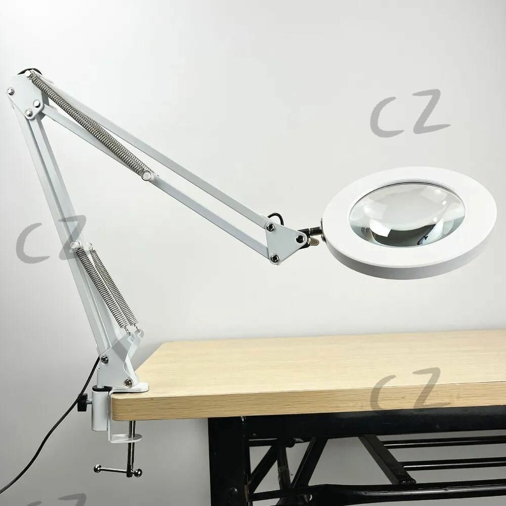 Лампа лупа 8D , мощная 24W 120 led светодиодов , бестеневая настольная с креплением / Косметологическая на струбцине / Светодиодная лампа-лупа для маникюра , педикюра , для косметолога!