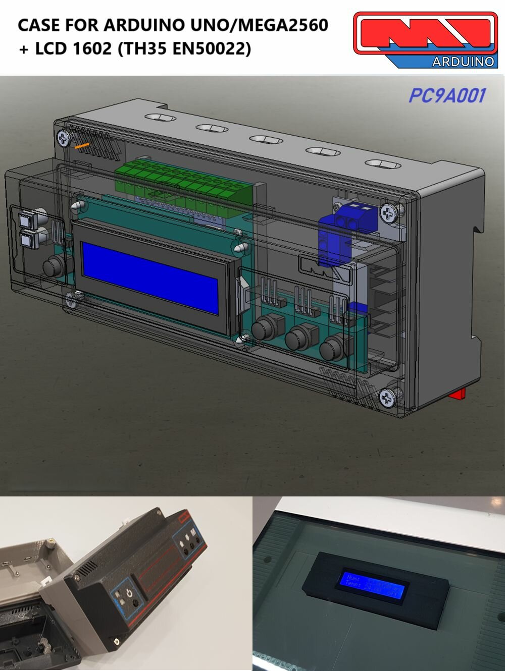 Корпус для Ардуино и дисплей 1602 (под DIN-рейку)