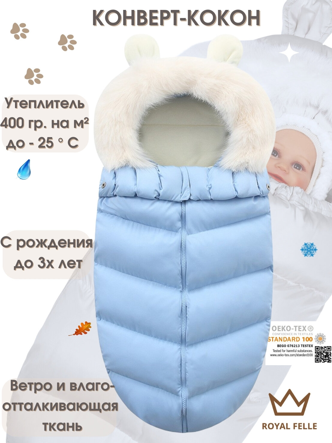 Конверт в коляску для новорожденных осень зима - Royal Felle Lory - Blue