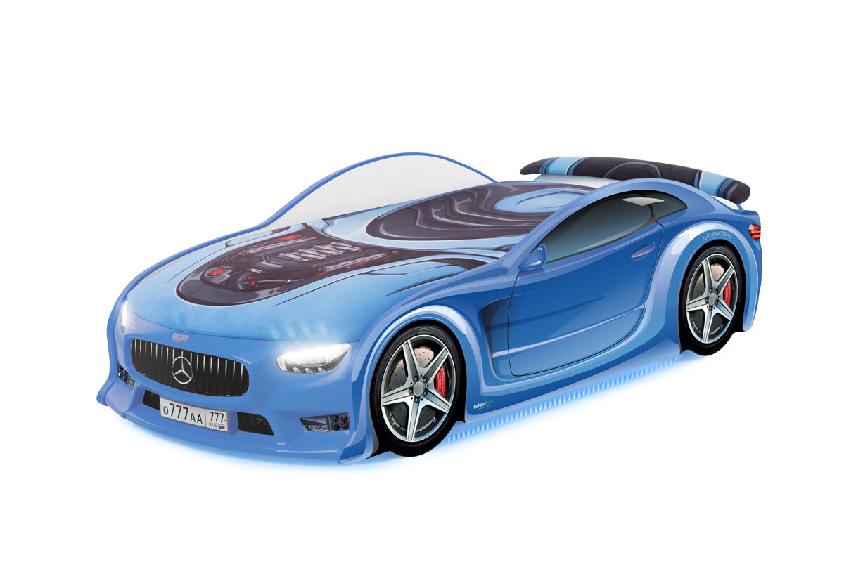 Кровать-машина Futuka UNO Plus с матрасом, комплектация люкс, 180х80 см, цвет синий