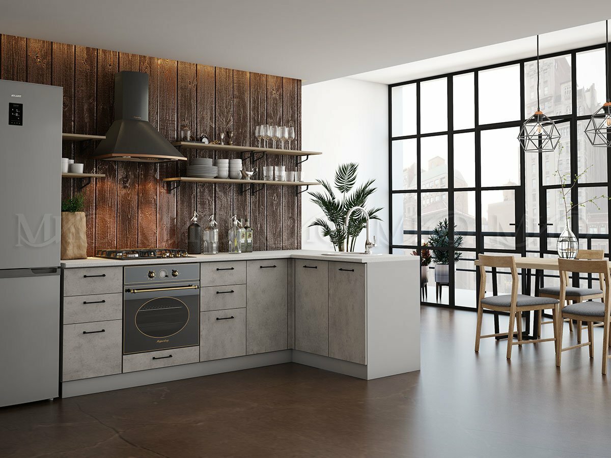 Кухня угловая Миф Техно 2,4х1,4м МДФ бетон светлый, столешница Антарес