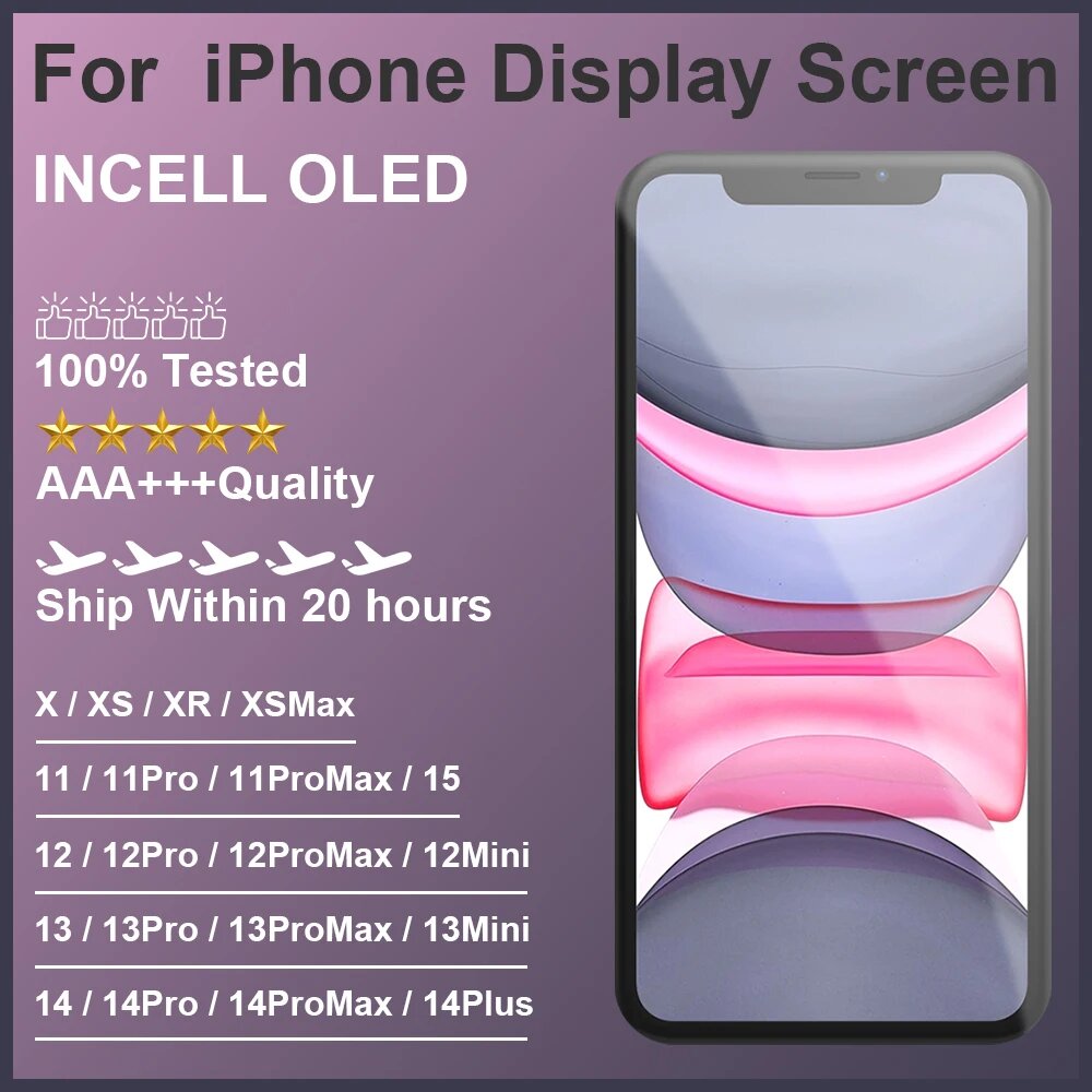 AAA +++ OLED для iPhone 14 Plus 13 Mini 13 Pro Max 12 11 OLED для iPhone XS Max XR X ЖК-дисплей Incell Дигитайзер Компонент