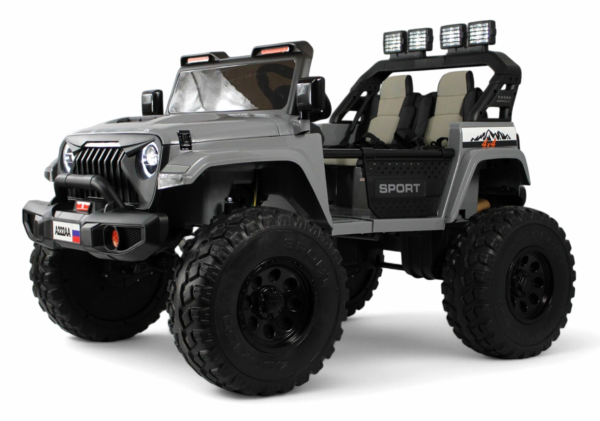 Детский электромобиль RiverToys Jeep A222AA, с дистанционным управлением, полноприводный, двухместный серый