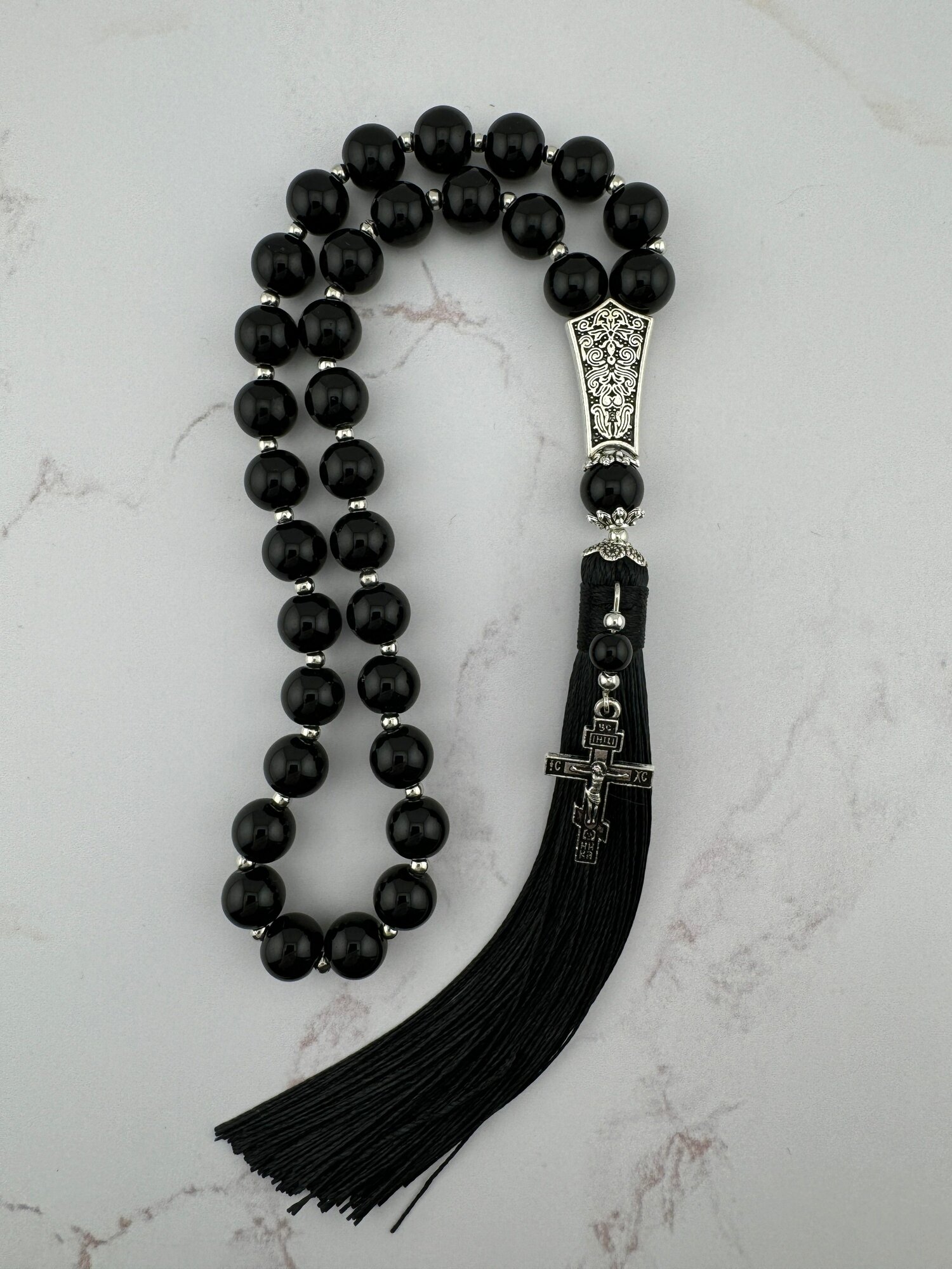 Четки Православные с кистью из камня агат черный 37 см