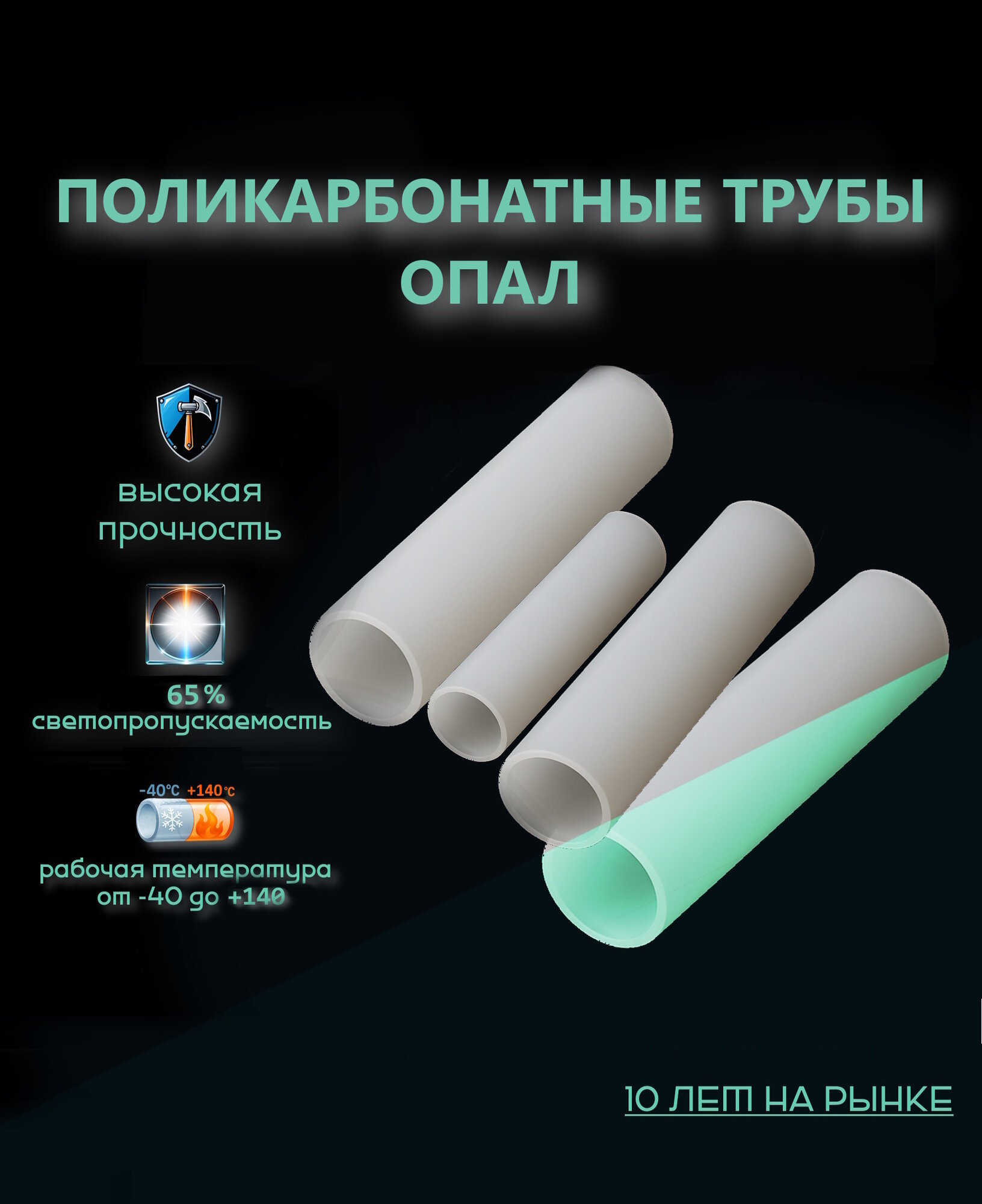 Труба поликарбонатная "опал", ф25x1,5x495 мм, светопропускаемость 66%, белая