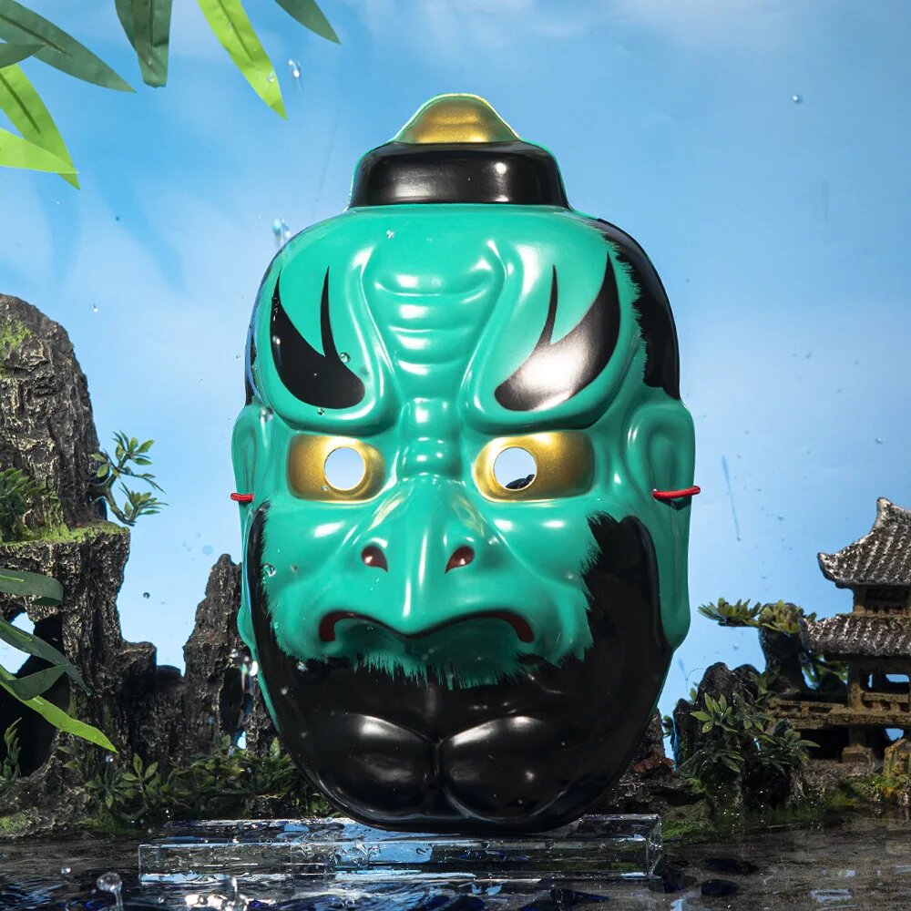 Пластиковая маска самурая Tengu Изумрудный, зеленый