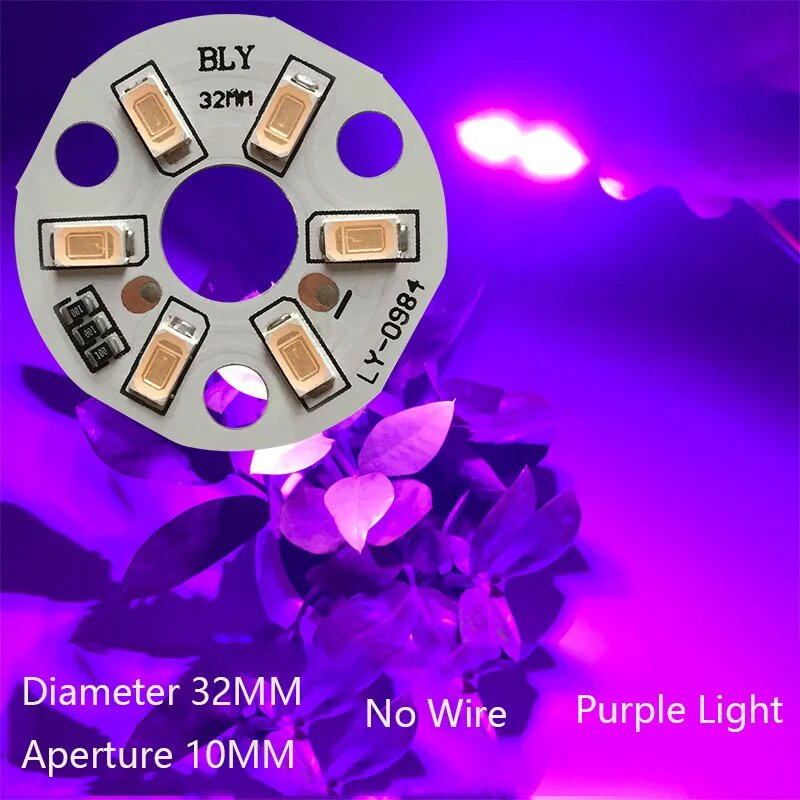 Светодиодная лампа фиолетовая 32 мм, Purple Light, без провода