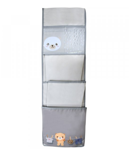 Кармашки-органайзер в шкафчик д/дет. сада 5 карманов 83x24 см серый с наклейками косккм-у