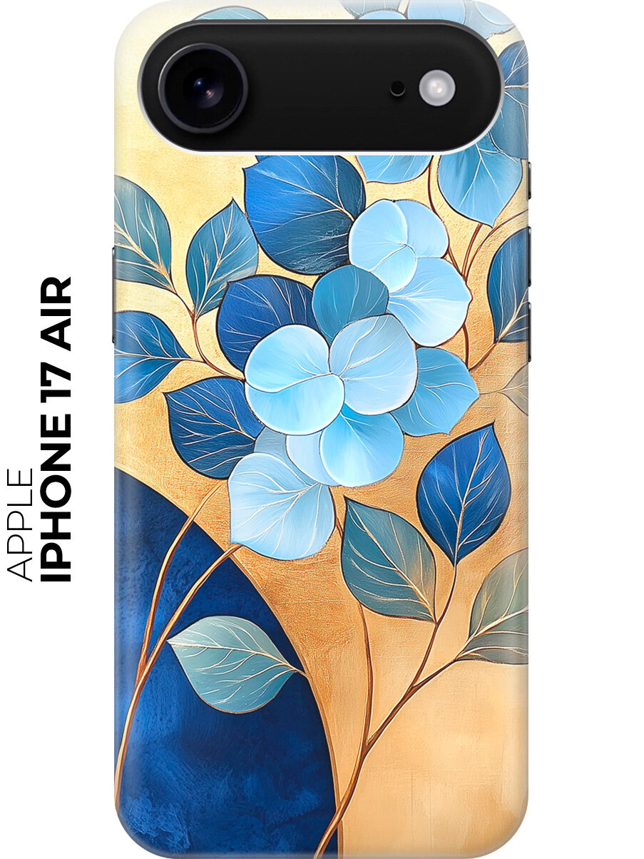Силиконовый чехол на Apple iPhone 17 Air с принтом "Синие листья на золотом"