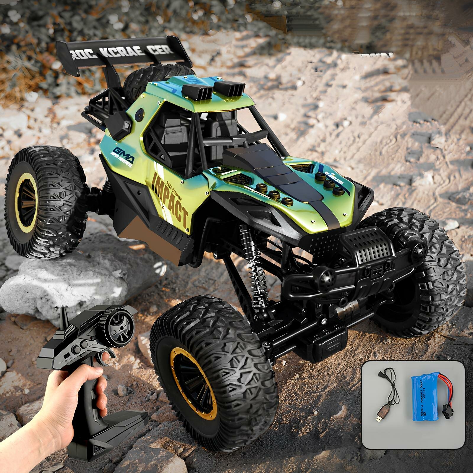 Внедорожник 50см с фарами 4 WD на пульте ДУ (радиоуправляемая машинка, полный привод) - зелёный