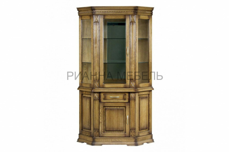 Буфет угловой Верди рианна из массива сосны 83х83х201 см, классический орех 2, 3 полки