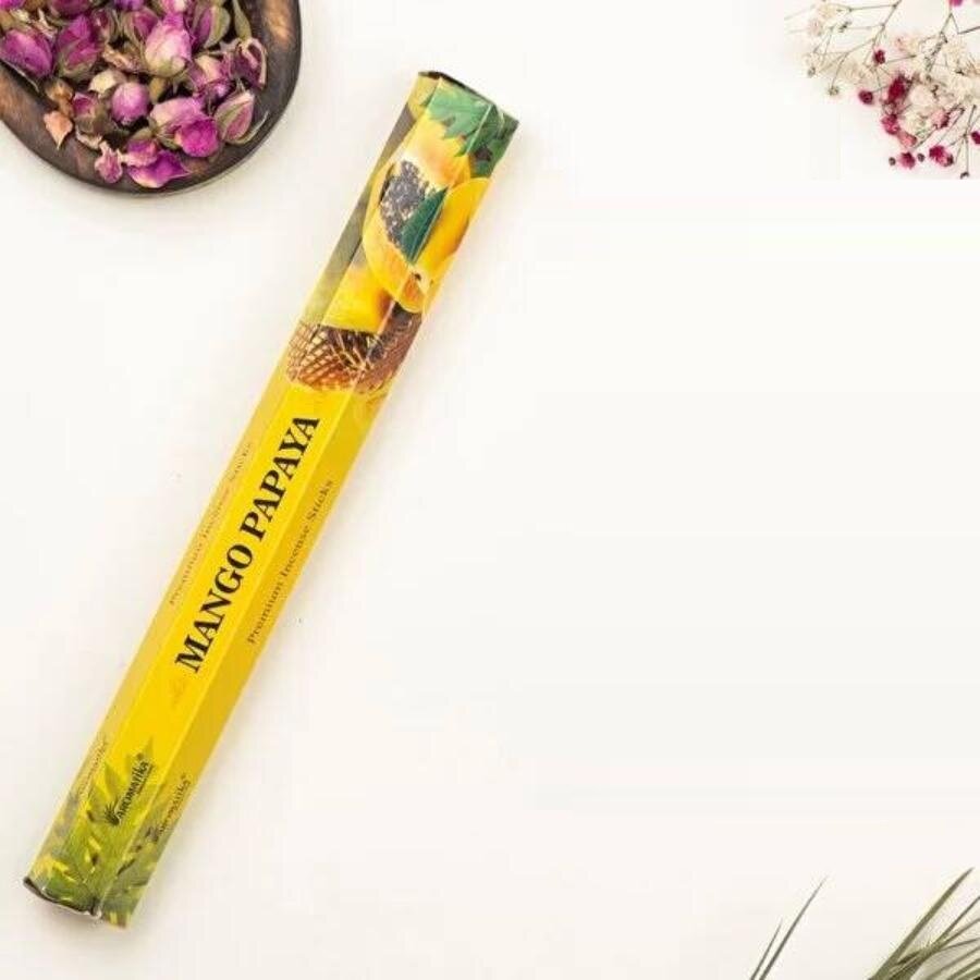 Premium Incense Sticks MANGO PAPAYA, Aromatika (Премиум ароматические палочки манго папайя, Ароматика), шестигранник, 20 г.