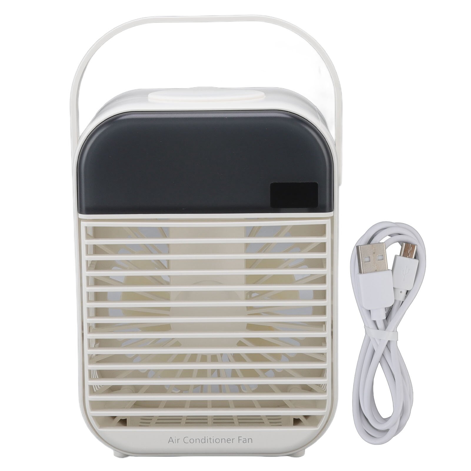 Портативный кондиционер-вентилятор с 3 скоростями обдува, эффективным распылением, низким уровнем шума, питанием от USB, ночной подсветкой, белый цвет.