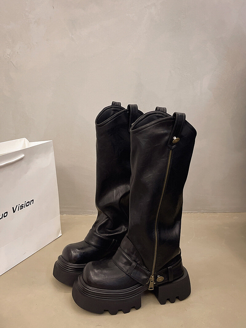 Ботинки Майяра для женщин с толстыми ногами, ковбойские сапоги в стиле вестерн, маленькие размеры, брюки с толстым дном, высокие рыцарские сапоги