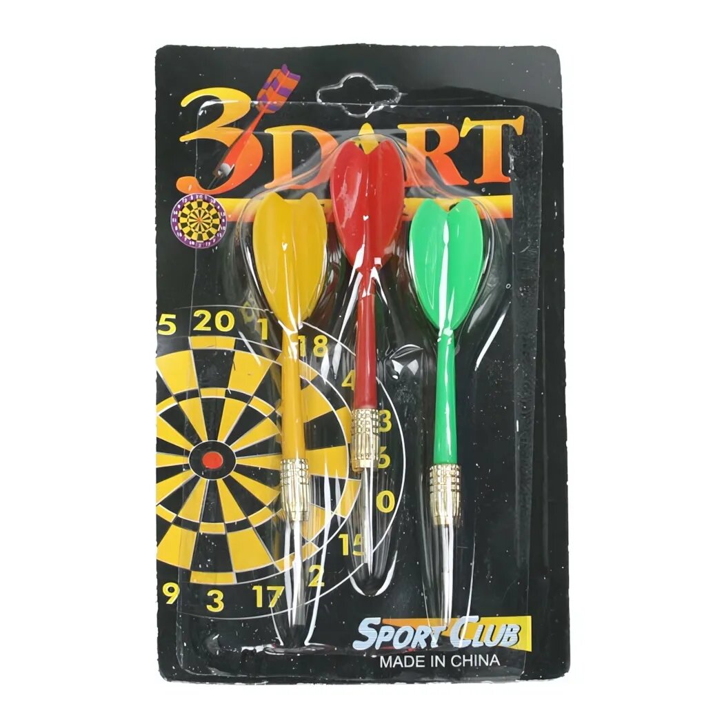 Дротики для дартс, 3 шт, металл/пластик, рифленая ручка, цвета: желтый, красный, зеленый