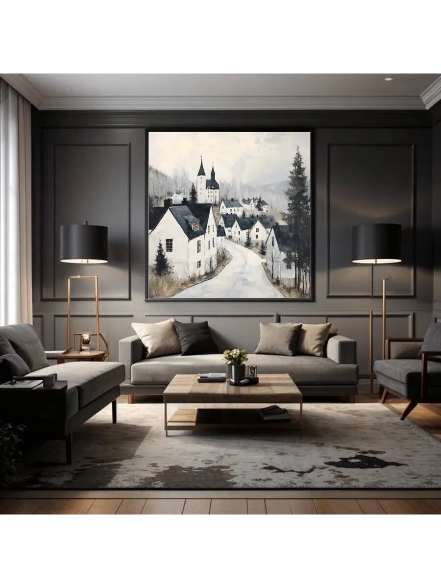 Картина Городок белых домов, пейзаж, деревня, 40*40 см