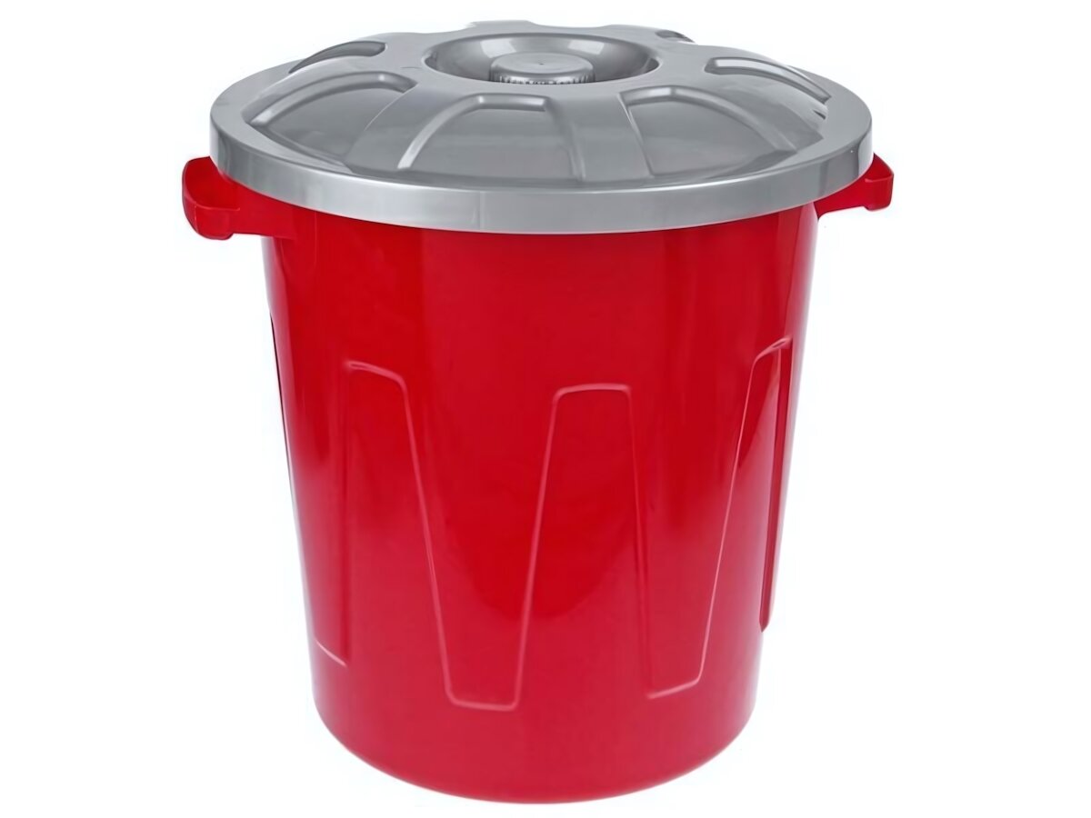 Бак пластиковый 24л с крышкой, для хранения продуктов, красный/серый