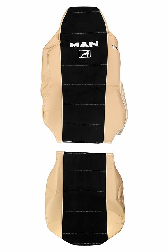 Чехлы сиденья MAN TG(A, X, S, M, L) 2 ремня, с 2017г (М34) бежевая кожа и черная антара (0778) эконом