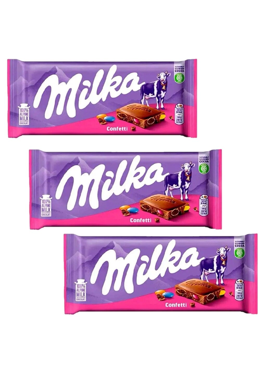 Шоколадная плитка Milka Confetti, конфетти драже, 3 шт х 100г (Германия)